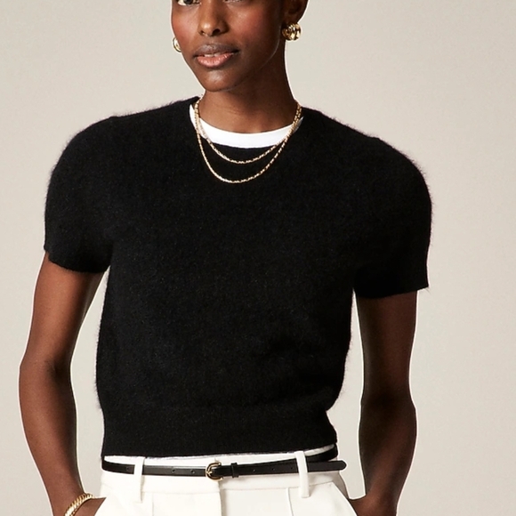 J. Crew | Sweaters | J Crew Brushed Cashmere Black Short Sleeve Sweater ...
